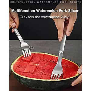 Watermelon Slicer Cutter, 2-in-1 Watermelon Fork Slicer, Stainless Steel Cutting Fork Artifact, Fruit Watermelon Carving and Cutting for Home Party (1)