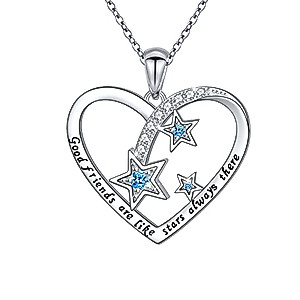 DAOCHONG S925 Sterling Silver Stars Best Friend Friendship BFF Heart Jewelry Pendant Necklace
