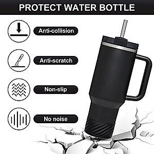 Affute Protective Silicone Boot for Stanley Quencher H2.0 40 oz & IceFlow Flip 20 oz 30 oz and hydroflask 12-24 oz, Anti-Slip Bottle Bottom Sleeve Cover (Black)