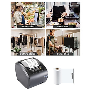 BORN4SHIP 80mm Receipt Printer - Thermal Receipt Printer Easy to Connect, Compatible with Windows/Mac/Linux, Supports USB Serial Ethernet Interface, 260mm/s Low Noise Printing, for ESC/POS (No Square)