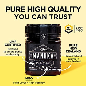 Kiva Manuka Honey UMF 15+ | MGO 514+ |100% Pure New Zealand Honey (8.8oz/250g) | UMF and MGO Certified | GMO-Free | Traceable
