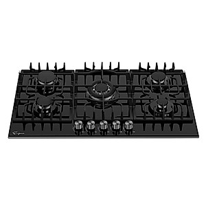 Empava 30" Gas Stove Cooktop LPG/NG Convertible with 5 Italy SABAF Burners Tempered Glass in Black, 30 Inch
