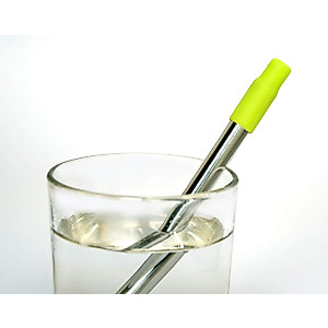 MANGKHUT 3 Pack Metal Reusable Straws with Silicone Tip & Carrying Case & Cleaning Brush, Compact Portable Stainless Steel Drinking Straws with Telescopic Design up to 8.46 inch, Gray & Green & Pink