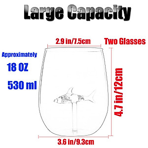 kucehiup Blue Shark Wine Glasses 18oz Red Wine Glass with Shark Inside 530ml (Two Blue Shark Cups)