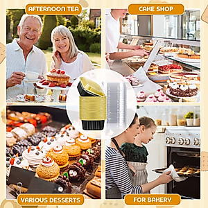 100 Pcs Cupcake Liners with Lids,5 oz Disposable Square Cupcake Pans with Plastic Aluminum Foil Mini Cake Pans for Dessert Bread for Party Wedding Birthday Kitchen (Silver,5 oz) (Black Gold,5 oz)