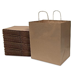 Shopping Bags for Boutique - 14x10x16.5 Inch 50 Pack Kraft Paper Bags, Large Brown Paper Bags with Handles, Small Business, Retail, Merchandise Bags, Restaurant Supplies, Takeout, Delivery Bags, Bulk