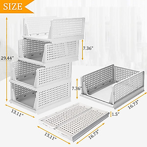 Hotwheel Stackable Plastic Storage Basket, Bins Set of 4, Foldable Closet Bins, Organizers and, natural