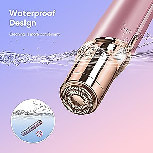 Facial Hair Removal for Women, Painless Womens Facial Hair Remover with 2 Replacement Heads, Lipstick-Sized, USB Rechargeable, Facial Hair Remover for Upper Lip,Chin,Peach Fuzz,Mustache（Rose Gold）