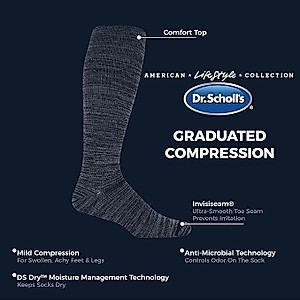 Dr. Scholl's Mens Graduated Compression Over The Calf - 2 & 3 Pair Packs Energizing Comfort And Fatigue Relief Sock, Black, 7-12 US