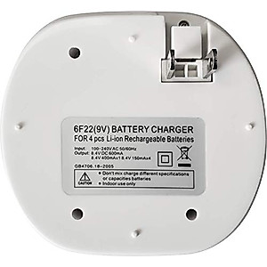 EEMB LP 9V Rechargeable Lithium ion Battery Charger for 6F22 650mAh 9Volt Li-ion Batteries for Smoke Alarm Digital Cameras Toys Clocks (4 Bay Charger)