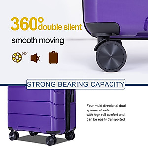 Travelhouse Amalodie Hardshell Upright Spinner Wheel Suitcase Set PP ABS, Lightweight Checked Carry-On Luggage 3-Piece Set with Spinner Wheels TSA Locks 20" 24" 28" (Jet Purple)