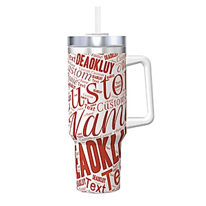 deaokluy Custom 40 OZ Ice Bully Cup with Handle Straw, Personalized Stainless Steel Tumbler with Lid Add Name Text, Choose Letter to Custom Travel Coffee Cup Present for Mom Dad Birthday Christmas