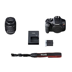 Canon Rebel T100 / EOS 4000D DSLR Camera w/EF-S 18-55mm F/3.5-5.6 Zoom Lens + 64GB Memory, Filters + Macro + 2X Lens, Case, Tripod, Flash, and More (36pc Bundle) (Renewed)