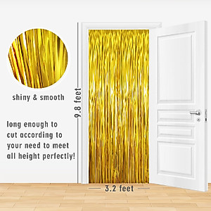 GOER 3.2 ft x 9.8 ft Metallic Tinsel Foil Fringe Curtains for Party Photo Backdrop Wedding Decor (1 Pack, Gold)