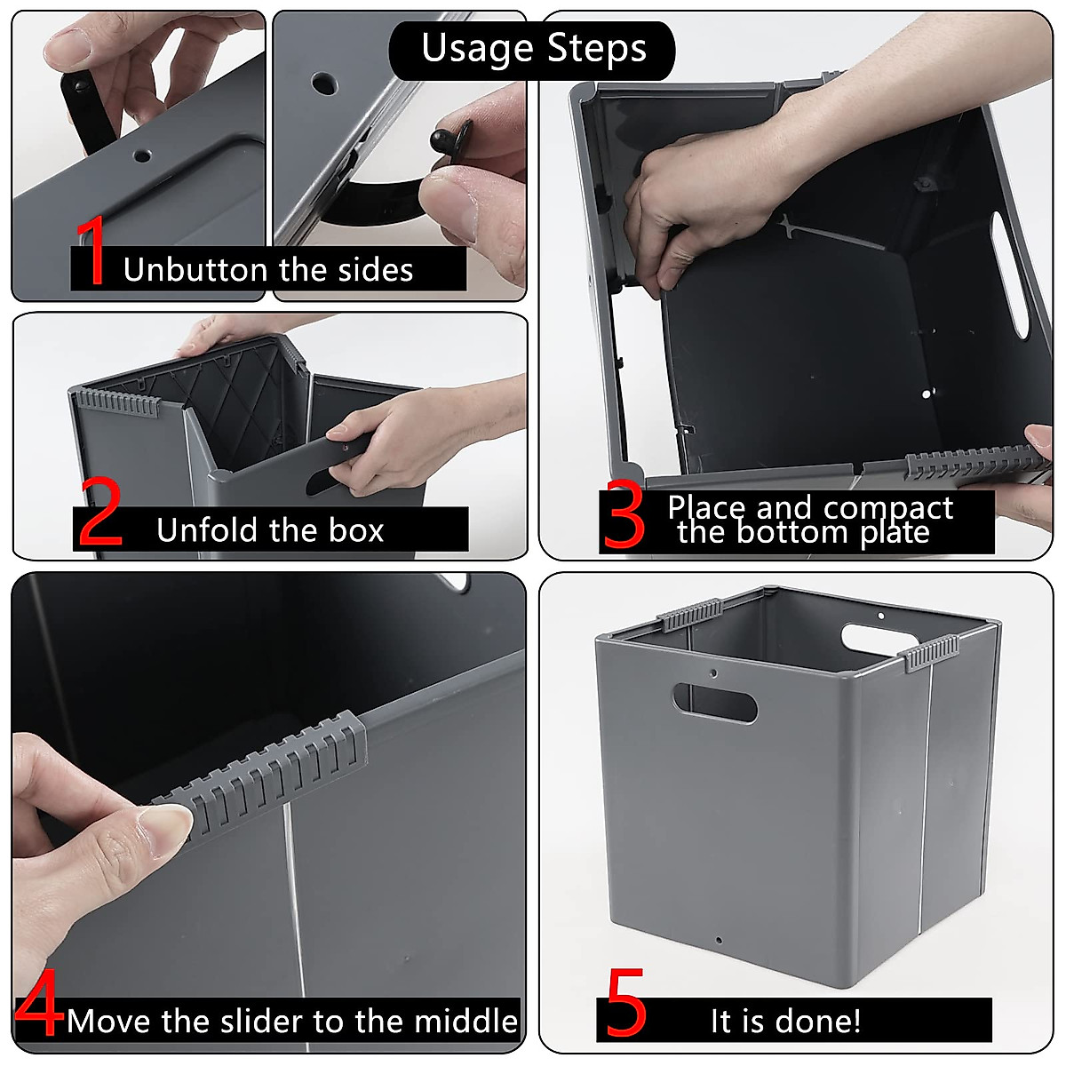 Gloreen 4 Pack Collapsible Storage Cubes, Foldable Storage Bin, Grey