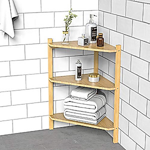 Wisuce 3 Tier Corner Shelf, 100% Real Bamboo Shower Corner Shelves Free Standing Shelf Storage Organizer for Bathroom Living Room Kitchen