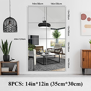 POASAS Mirror Full Length, 14x12 Inchx8PCS Wall Mirror Tiles,Full Body Mirror,Acrylic Shatterproof Mirrors for Bedroom,Door,Home Gym,Kids