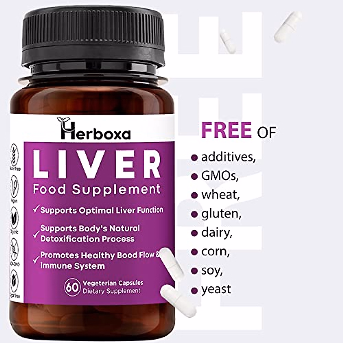 Herboxa Liver Complex for a Healthy Liver - Natural Liver Detox Supplement Supporting Liver Health - Artichoke Capsules in High Doses for Optimized Liver Functions - 60 Vegan Milk Thistle Capsules