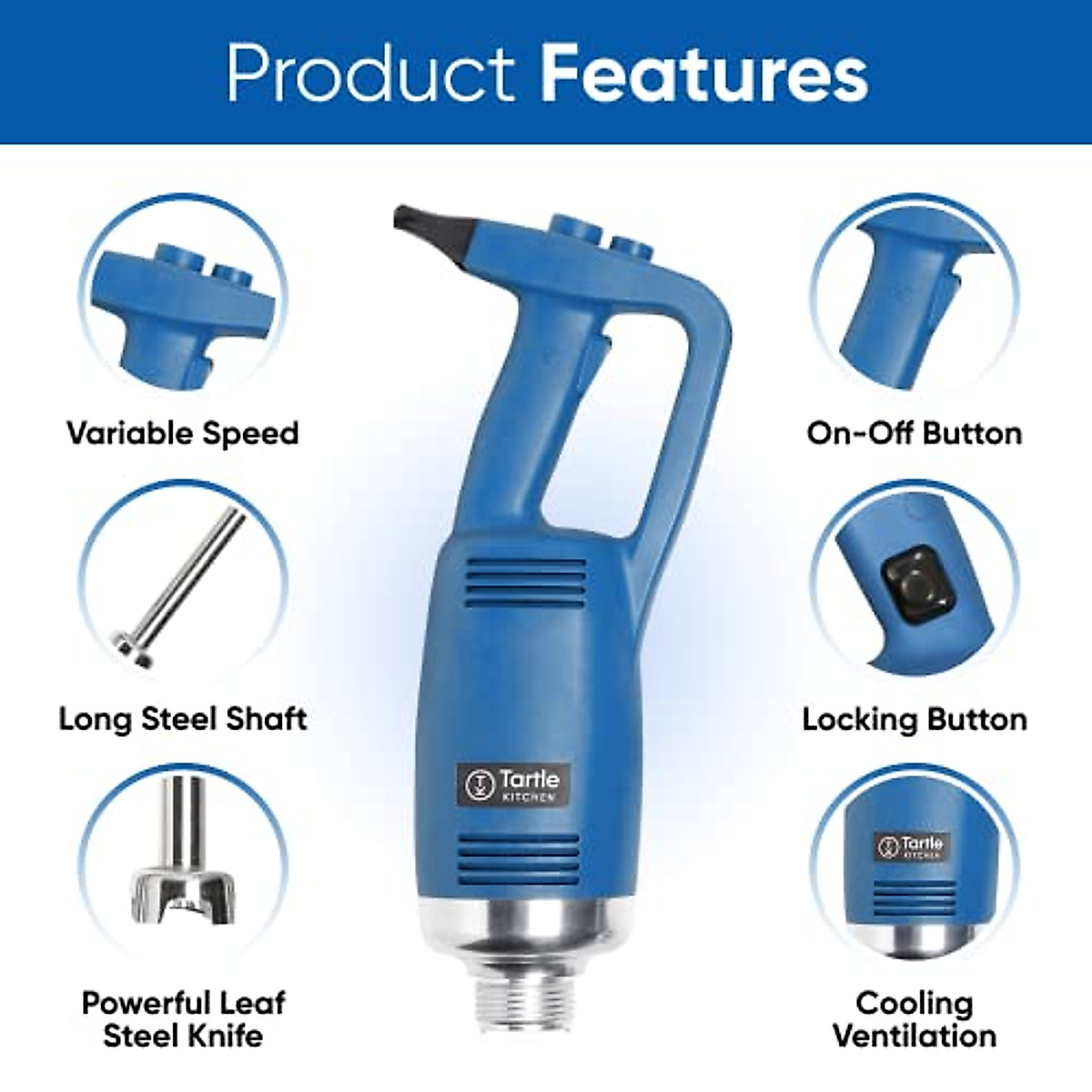 TK Tartle Kitchen Commercial Immersion Blender, Variable Speed, Extra Heavy Duty 750W, 8000-20000 RPM, 20 inch Shaft