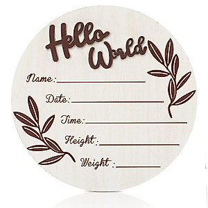 Baby Birth Announcement Sign Wooden Hello World Newborn Sign Baby Name Information Sign for Baby Shower Nursery Wall Decor