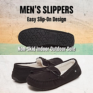 Lucky Brand Micro Suede Moccasin Slippers for Men with Faux Fur Lining, Tan, M