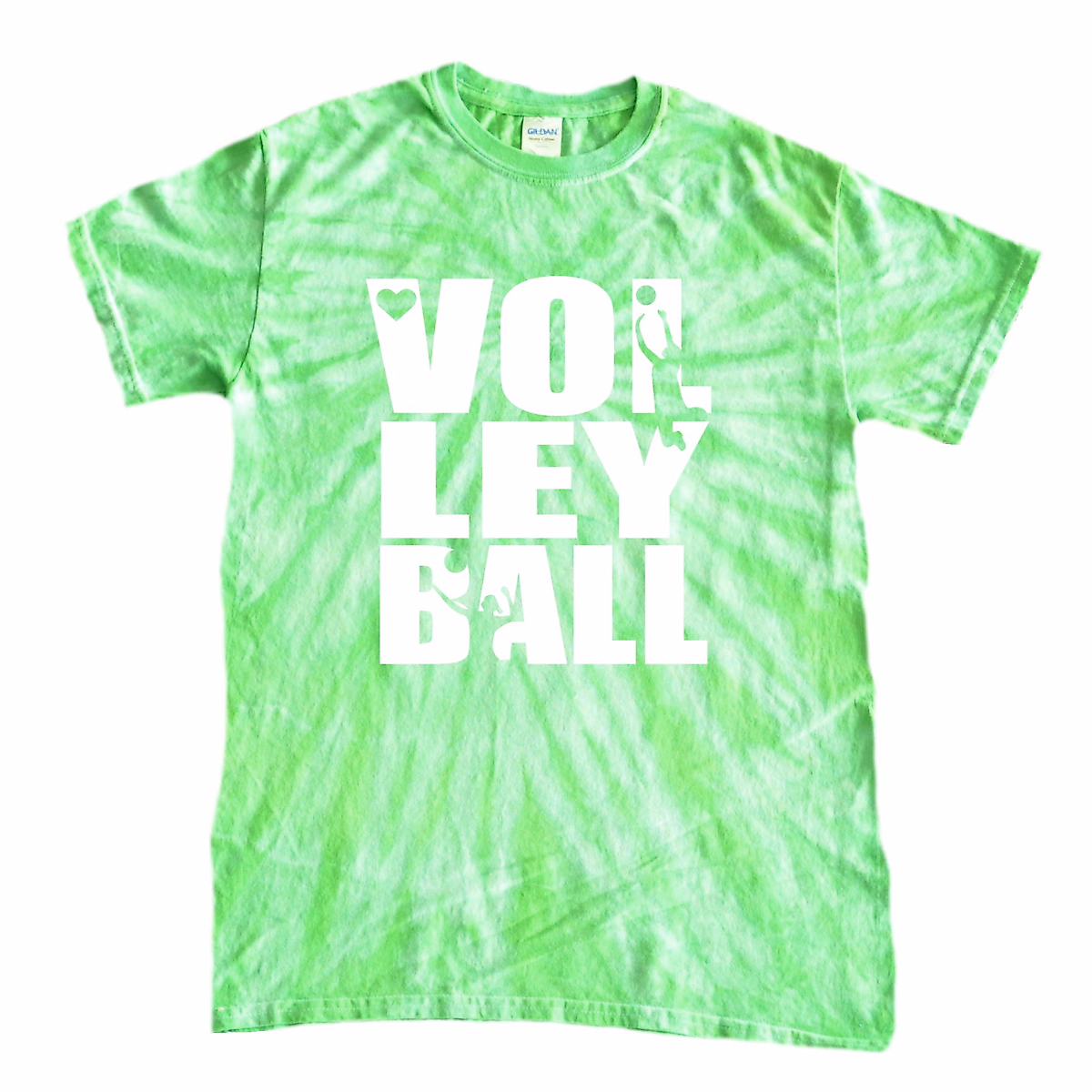 Volleyball Tie Dye T-Shirt Stacked Logo (Lime, YL)
