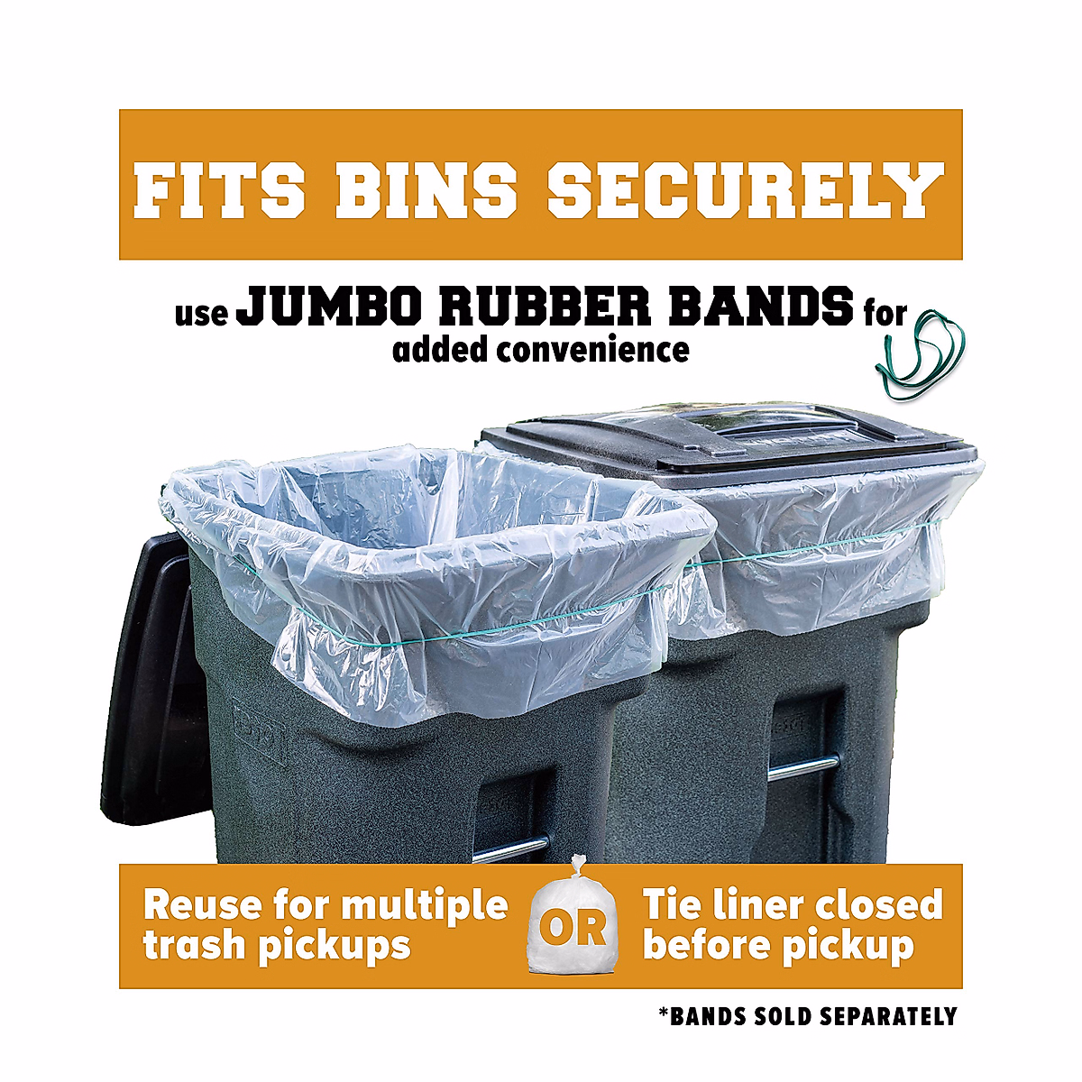 Plasticplace 95-96 Gallon Garbage Can Liners 1.5 Mil Clear Heavy Duty Trash Bags, 61 x 68”, 50 Count