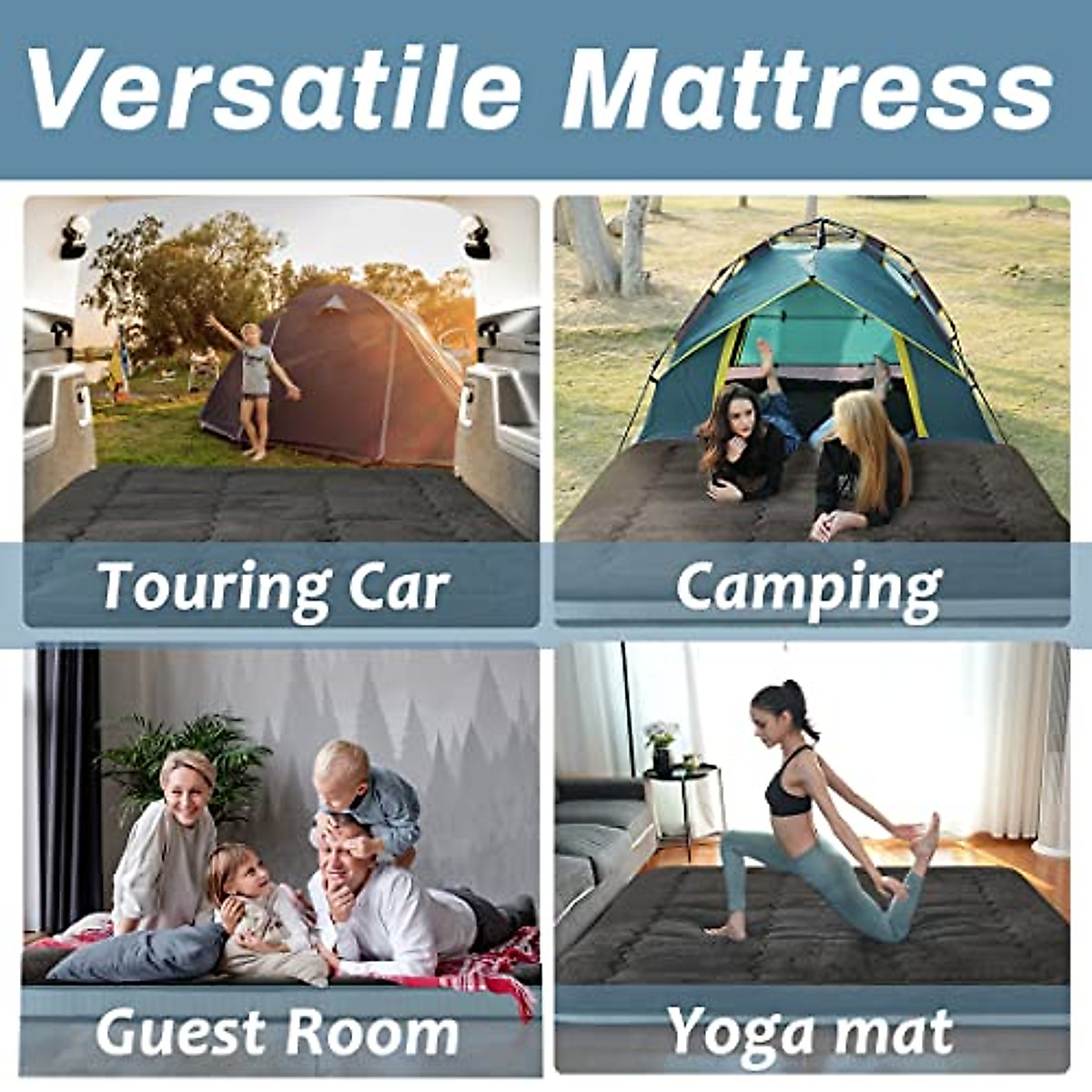 HIGOGOGO Japanese Floor Mattress for Adults, 4" Thick Sherpa Fleece Futon Mattress for Floor, Roll Up Sleeping Pads, Portable Folding Foam Floor Bed Tatami Mat, Shikibuton for Guest, Dark Grey, Queen