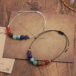 7 Chakra Stones Bracelets, 2pcs Handmade Natural Carnelian Crystal Adjustable Bracelet with Wish Card - Braided Beaded Rainbow LGBTQ Bracelet Healing Anxiety Jewelry Set Yoga Reiki Gift