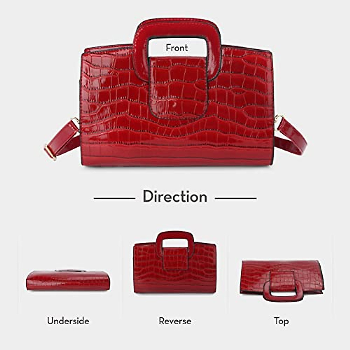 LUPBOK Women Top Handle Satchel Handbags Flap Tote Clutch Purse Vintage Crocodile Pattern Shoulder Bag,Red