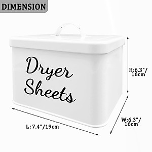 Laundry Dryer Sheets Holder Fabric Softener Dispenser with Lid for Room Decor and Organization Laundry Dispenser for Space Saving Laundry Room Storage Modern Farmhouse Metal Dryer Sheet Bin (White)