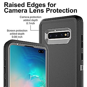 HONG-AMY for Galaxy S10 Plus Case, S10 Plus Case with Self Healing Flexible TPU Screen Protector [2 Pack], 3 in 1 Full Body Shockproof Heavy Duty Case for Samsung Galaxy S10 Plus (Black/Grey)