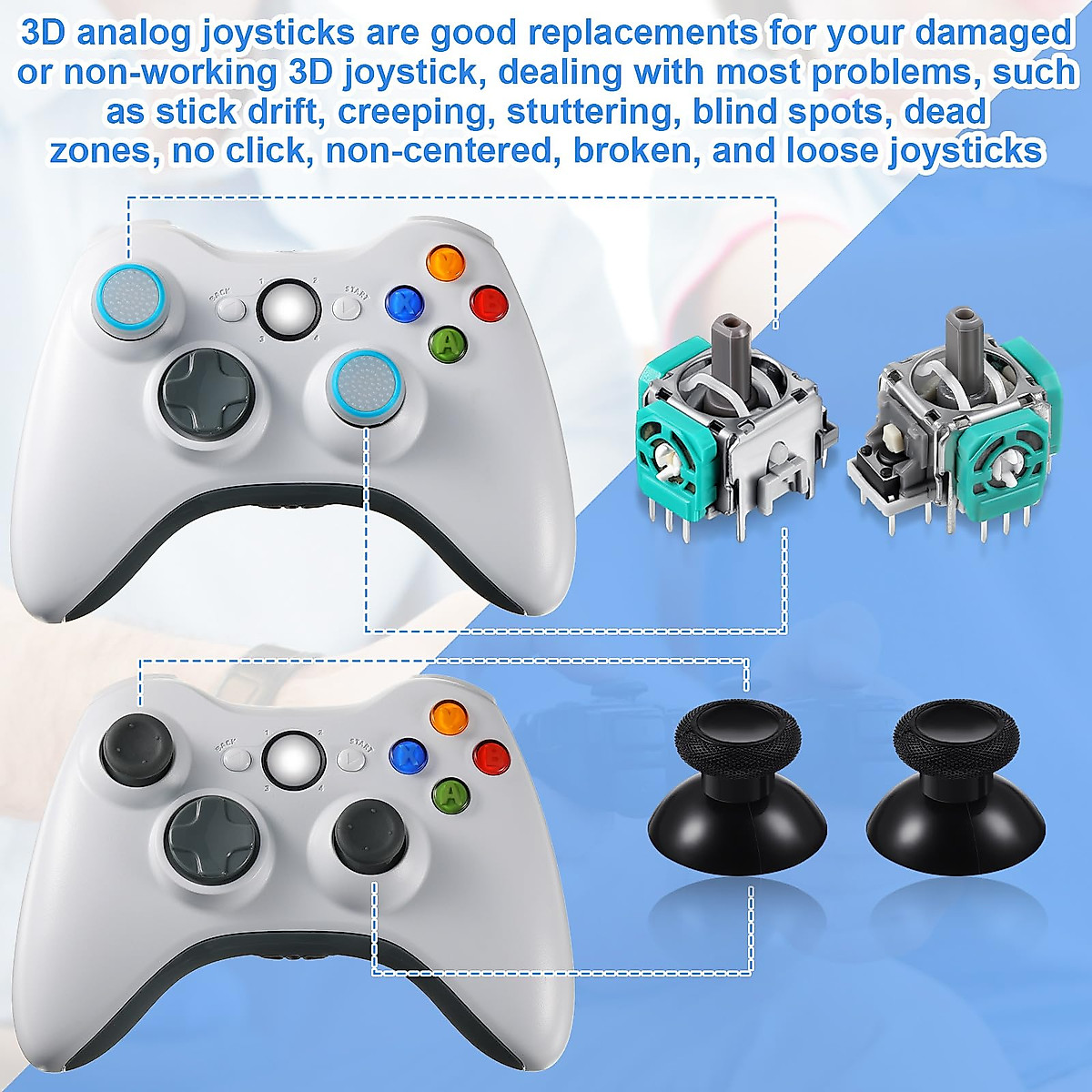 Yunsailing 37 Pcs Analog Joysticks Repair Kit Compatible with Xbox One Controllers, Include Bumper Buttons Replacement Thumbstick Hat Silicone Hat Covers with Screwdriver Repair Parts [video game] [video game]