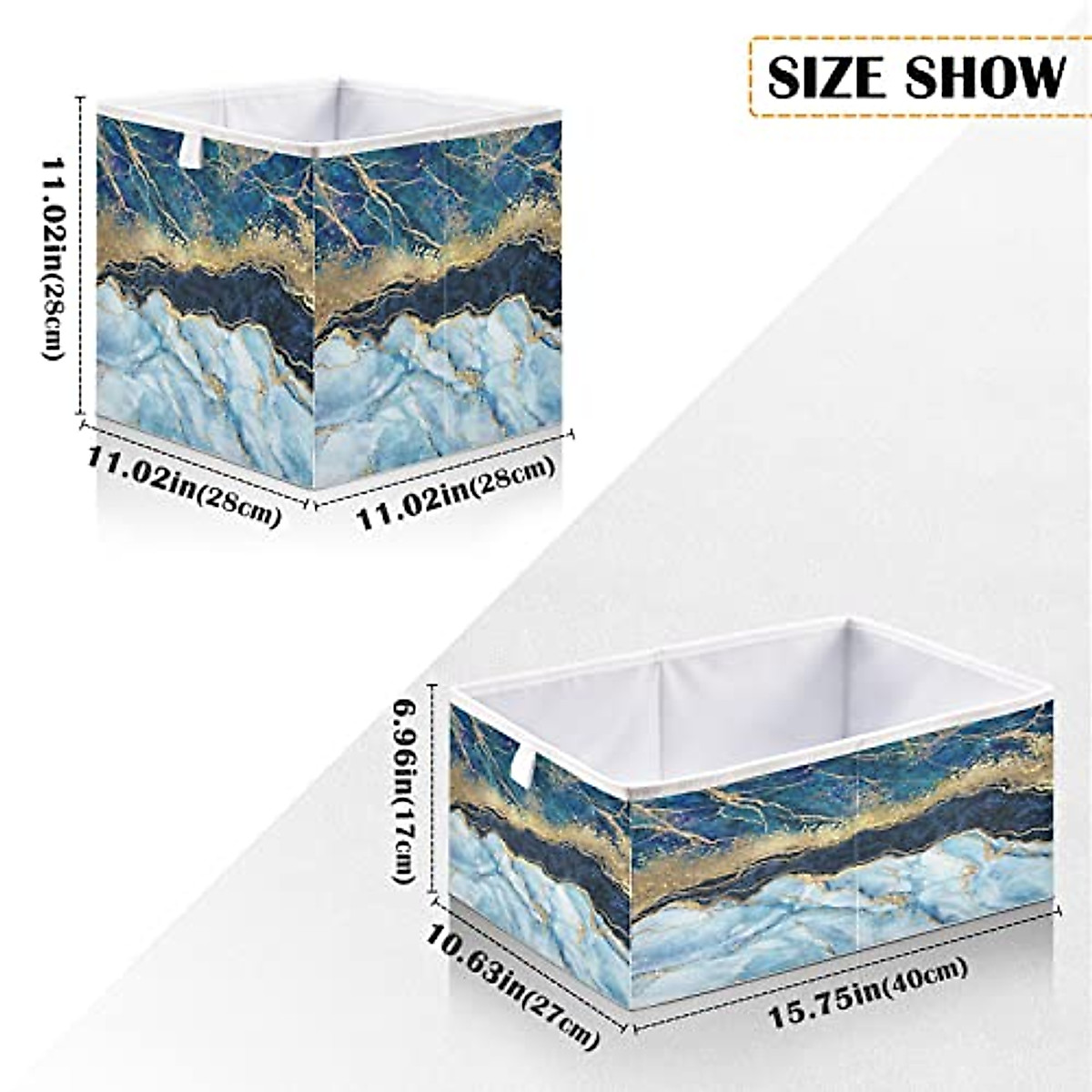 Kigai Blue Gold Marble Rectangular Storage Bins - 16x11x7 In Large Foldable Storage Basket Fabric Storage Baskes Organizer for Toys, Books, Shelves, Closet, Home Decor