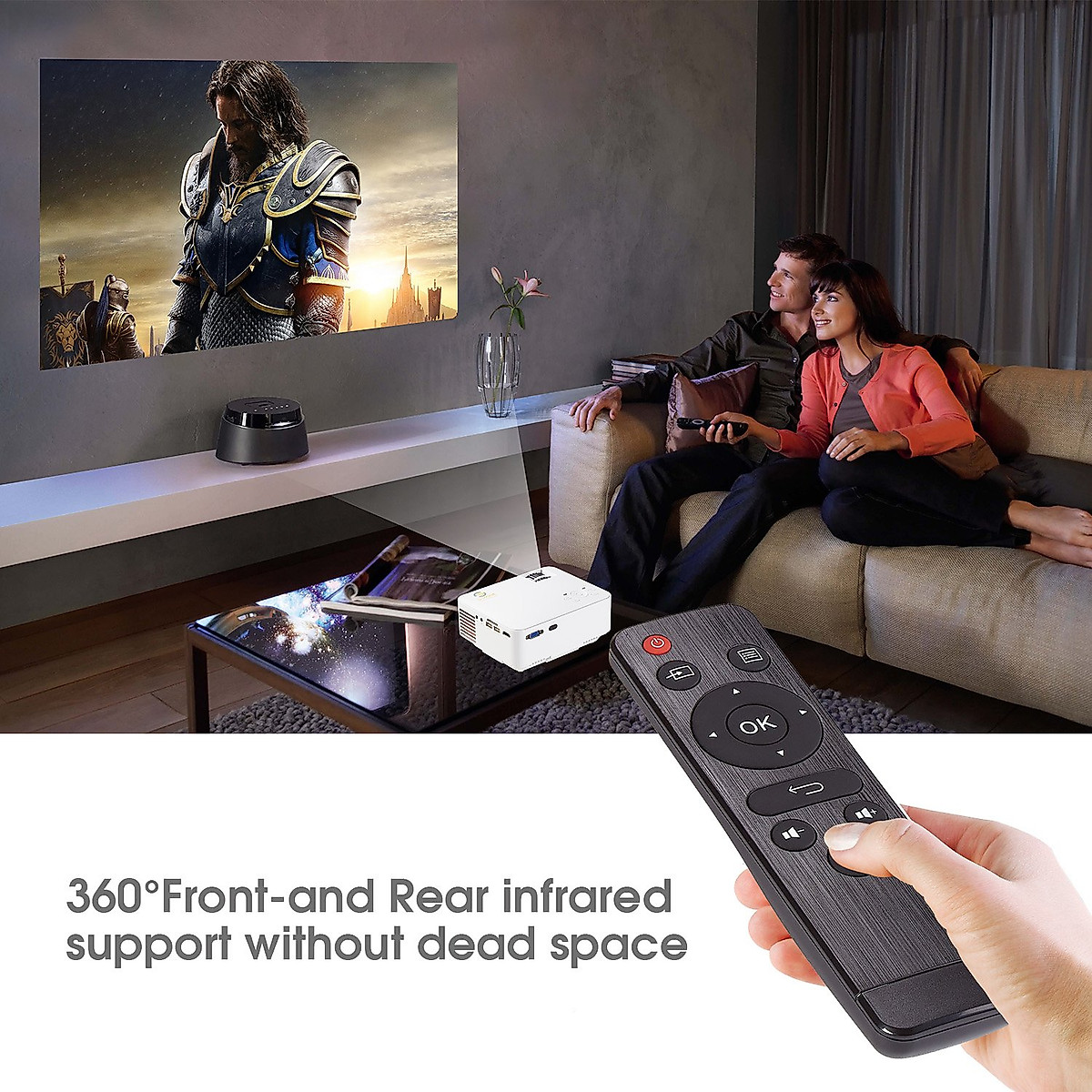 Mini Projector, 3Stone Upgraded Portable LCD Video Projector with 1080P Supported and Built-in Speakers, Multimedia Home Theater Small Projector Compatible with HDMI, USB, AV, DVD, VGA, Laptop