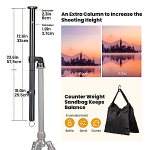 TARION Tripod Extension Arm Horizontal Centre Column Boom 12.6" Extender 360° Rotatable Aluminum Alloy Swivel Lock with Counterweight Sandbag for Overhead Photography and Filming VB-03