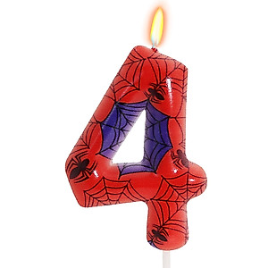 OGnomiFX Birthday Candles for Cake - Number 4 Candle, Spider Candle Cake Decor, 4 Candle for Birthday Boy/Girl, Spider Cartoon Themed Birthday Party Supplies, Spider Number Candles
