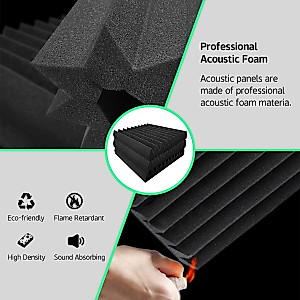 Acoustic Panels with Self-Adhesive 12 Pack Sound Proof Foam Panels for Walls 12"X 12"X 2" High Density Soundproof Wall Panels for Home Office Recording Studio Wall Ceiling to Absorbing Noise