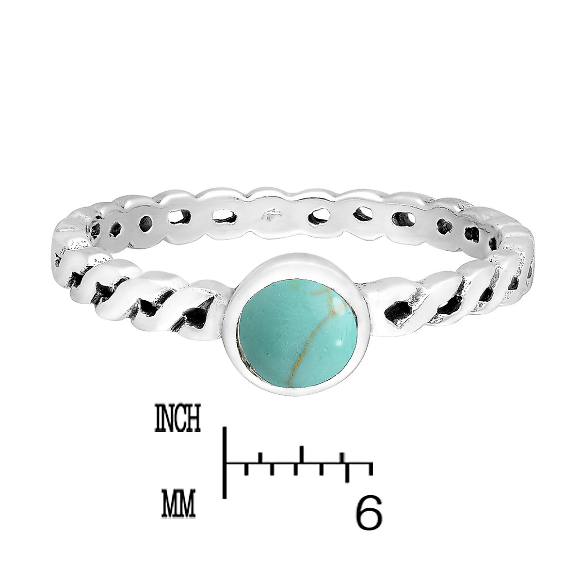AeraVida Simple Twisted Band Round Green Turquoise925 Sterling Silver Ring (8)