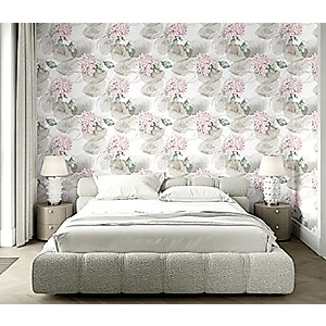 HAOKHOME 93164 Abstract Nordic Peel and Stick Wallpaper Geometric Hydrangea Floral White/Grey/Pink Stick on Home Decor 17.7in x 118in