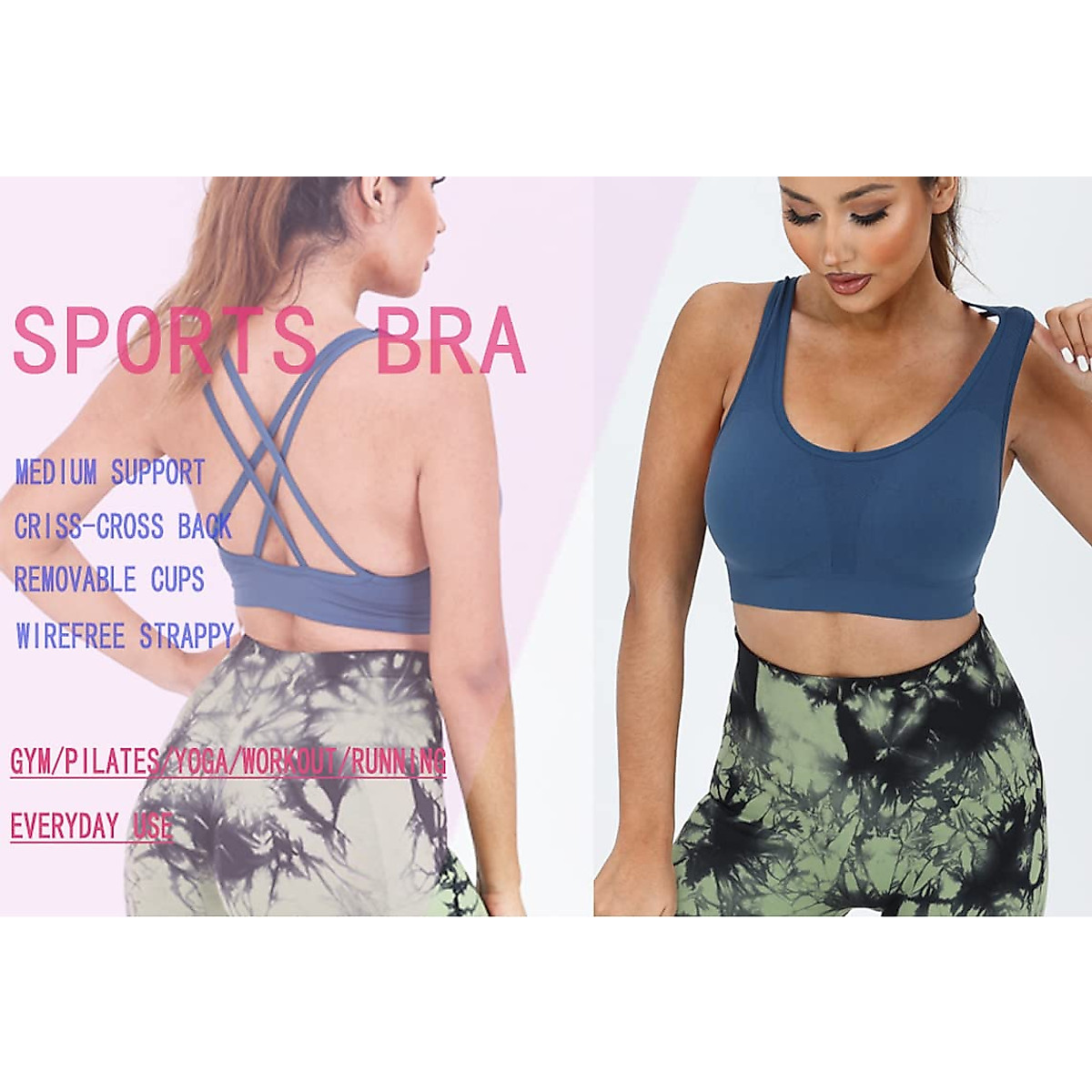 Miteiche Cross Back Sport Bras for Women,Padded Strappy Medium Support Yoga Bra with Removable Cups,XX-Large