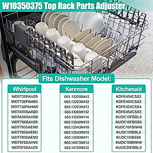 UPGRADED W10350375 Dishwasher Top Rack Adjuster Parts Replacement for Whirlpool Dishwasher Parts WDT730PAHZ0 WDT750SAHZ0 WDTA50SAHZ0 WDT970SAHZ0 Upper Rack Parts,Fits Kenmore Dishwasher Top Rack Parts