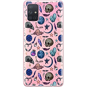 TPU Phone Case Compatible with Samsung A72 A71 5G A70 A51 A50 A32 A21 A11 A12 A13 A14 A01 Goth Barbed Wire Creepy Full Moon Silicone Shockproof Protective Print Clear Soft Occult Durable Skull
