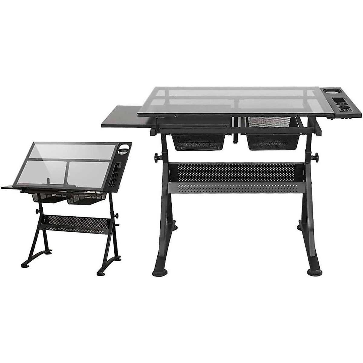 XiVue Drafting Table with Storage, Height Adjustable Tiltable Art Desk, Glass Panel Drawing Desk,for Work Study Painting Craft Table