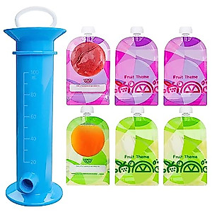 Newmemo Baby Food Pouch Maker 7PCS Double Zipper Reusable Food Pouches Filler Set Refillable Fruit Puree Pouch Filling Station Portable Juice Puree Squeezer Storage Bags for Toddlers Baby