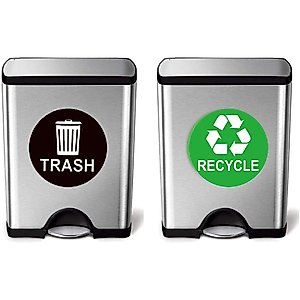 Vilehubju Recycle Sticker for Trash Can，6pcs Self Adhesive Trash Logo Sticker Waterproof PVC Trash Can Label for Trash Cans Garbage Containers Recycling Bins (Green, Black, 5 x 5 Inches Round)