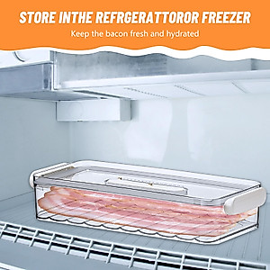 Qivine Bacon Container for Refrigerator, Plastic Bacon Storage Container for Fridge with Tong, Clear Bacon Keeper for Refrigerator Airtight with Lid, Lunchmeat Cheese Container for Refrigerator