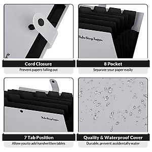 SKYDUE Expanding File Folders with 8 Pockets, Accordion File Organizer, Portable Document Paper Organizer for Home, School, and Office, Pack of 2, Gray