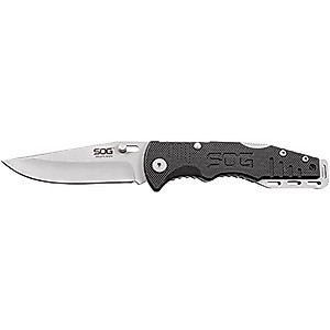 SOG Salute Mini Tactical Knife- EDC Folding Pocket Knife with 3.1 Inch Blade, Adjustable Thumb Stud and Low Carry Bayonet Clip, Bead Blasted (FF1001-CP)