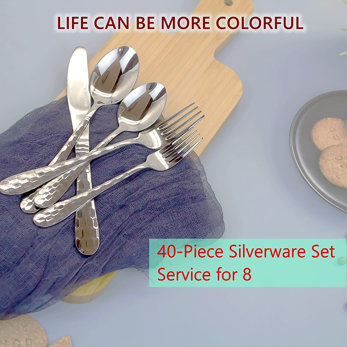 40-Piece Silverware Set for 8, Durable 18/10 Stainless Steel Flatware Set, Premium Home Kitchen Eating Tableware Cutlery Utensil Set for Gift, Include Fork Knife Spoon Set, Dishwasher Safe (Silver)